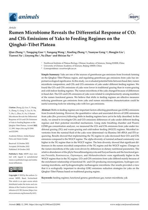 Pdf Rumen Microbiome Reveals The Differential Response Of Co2 And Ch4 Emissions Of Yaks To
