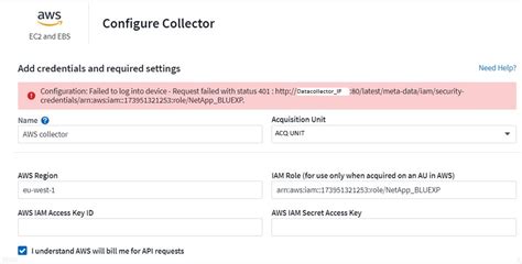 Amazon Ec2 And Ebs Data Collector Addition Failed With Error 401 In Ci