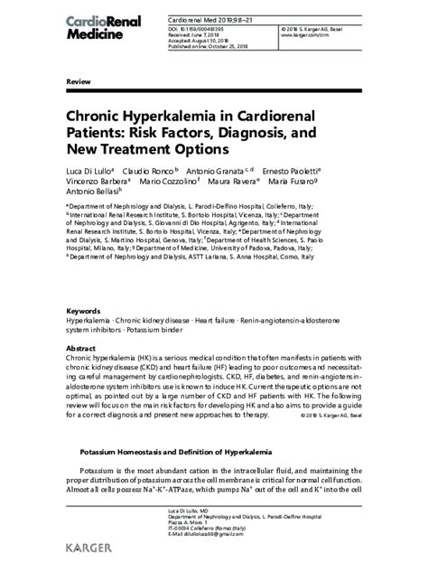Pdf Chronic Hyperkalemia In Cardiorenal Patients Risk Factors