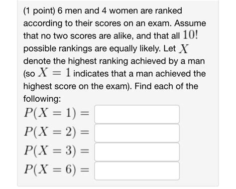 Solved 1 Point 6 Men And 4 Women Are Ranked According To Chegg Com