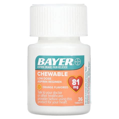 Bayer Chewable Low Dose Aspirin Regimen Orange 81 Mg 36 Tablets