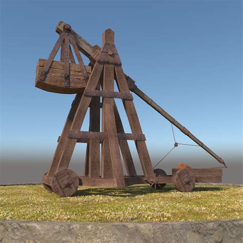 Medieval Catapult 3D model animated rigged MAX OBJ MTL 3DS FBX