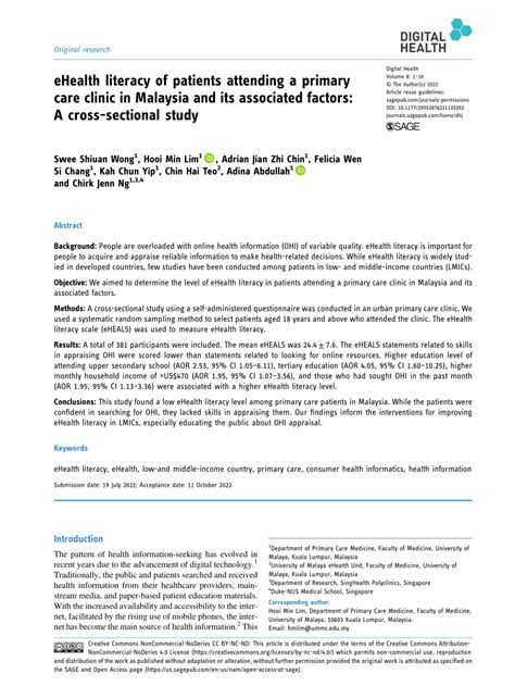 Pdf Ehealth Literacy Of Patients Attending A Primary Care Clinic In
