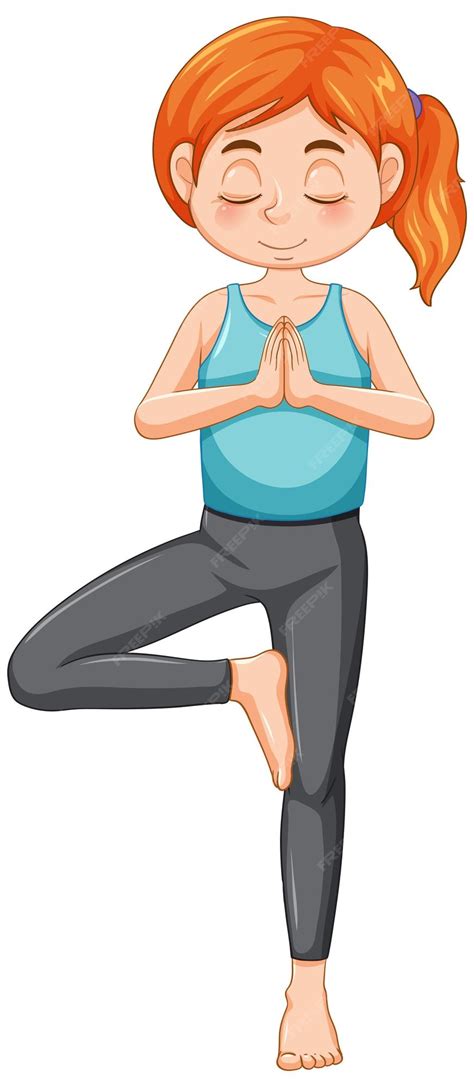 Une Fille Faisant Le Personnage De Dessin Animé De Yoga Vecteur Premium