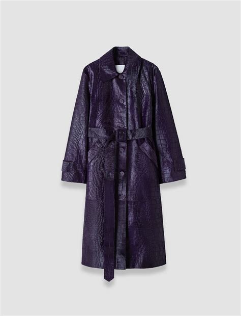 Auger Embossed Croc Calf Hair Coat In Purple Joseph At