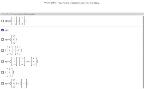 solved which of the following are subspaces select all that
