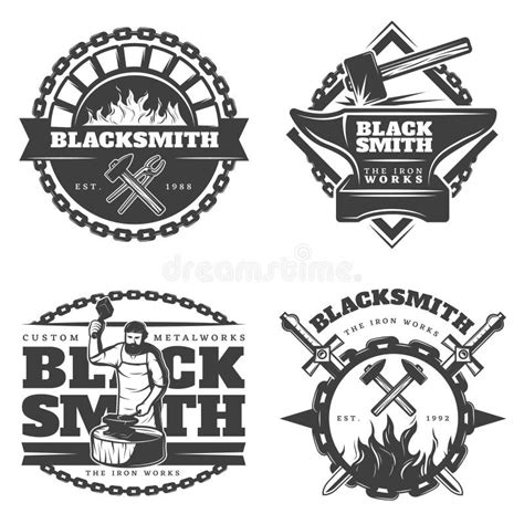 Monochrome винтажные установленные эмблемы кузнеца Иллюстрация вектора
