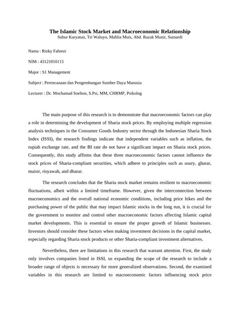 Pdf The Islamic Stock Market And Macroeconomic Relationship