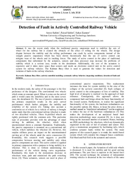 Pdf Detection Of Fault In Actively Controlled Railway Vehicle