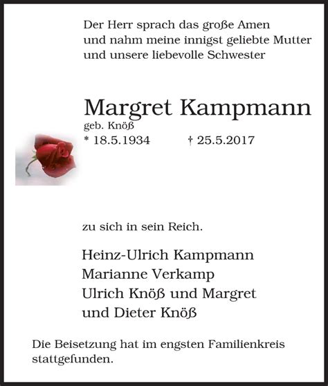 Traueranzeigen Von Margret Kampmann Trauer In Nrwde