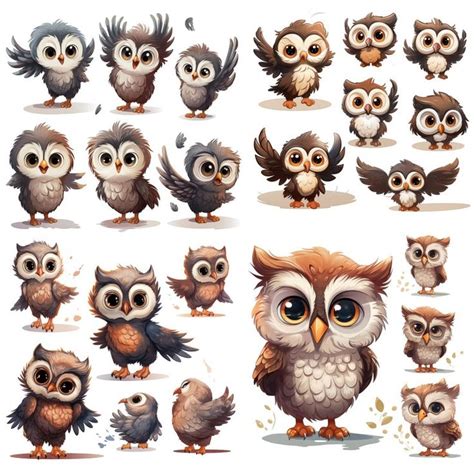 Animated Cartoon Cuteness Owl Clipart Kawaii Brown And White Owls In