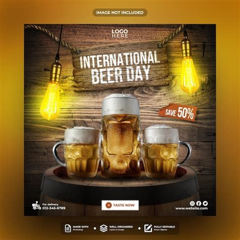 Premium Psd International Beer Day Social Media Post Template