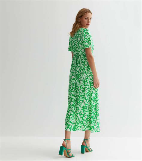 Green Floral Frill Midaxi Dress New Look