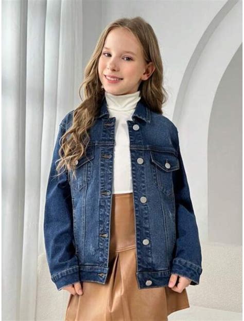 Buy Shein Tween Girl Flap Pocket Denim Jacket Online Topofstyle