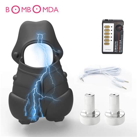 Male Electric Shock Kit Cock Ring Scrotum Bondage Chastity Cage Adult