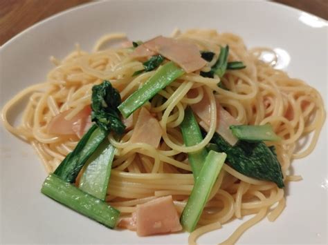 小松菜とハムのパスタ たかさん手帳