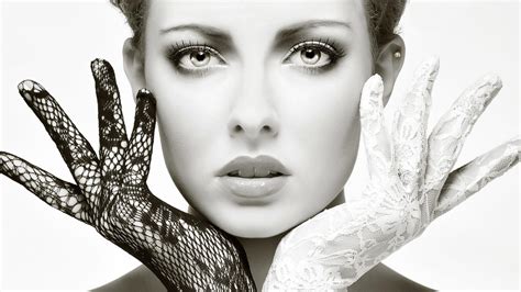 Download Wallpaper Portrait Gloves One White One One Black One Section Girls In Resolution