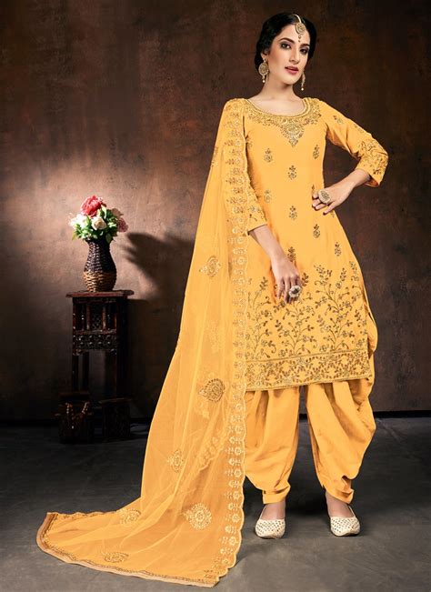 Buy Yellow Cotton Festival Designer Patiala Suit Online