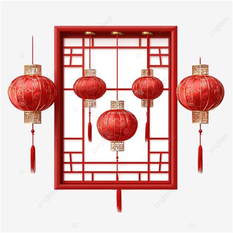 애니메이션 스타일의 중국 빨간 창문 장식은 매우 축제적입니다 봄 축제를 위해 만든 붉은 등불 클로즈업 일러스트레이션 중국의 설날 봄 축제 구정 Png 일러스트 및