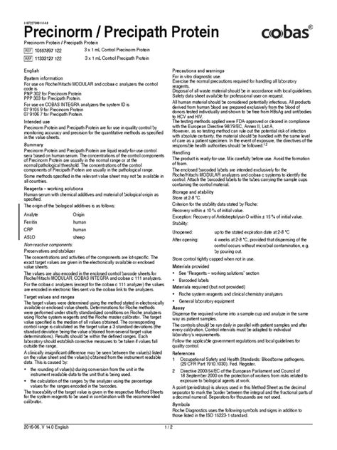 Precinorm Precipath Protein 11872273001 V14 En Pdf Infection Proteins