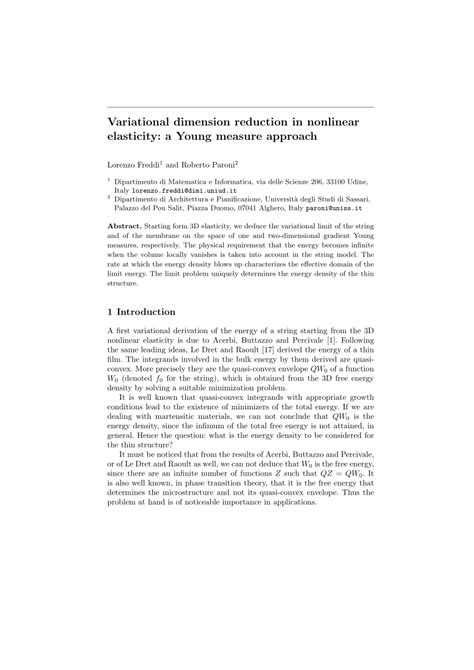 Pdf Variational Dimension Reduction In Nonlinear Elasticity A Young Measure Approach