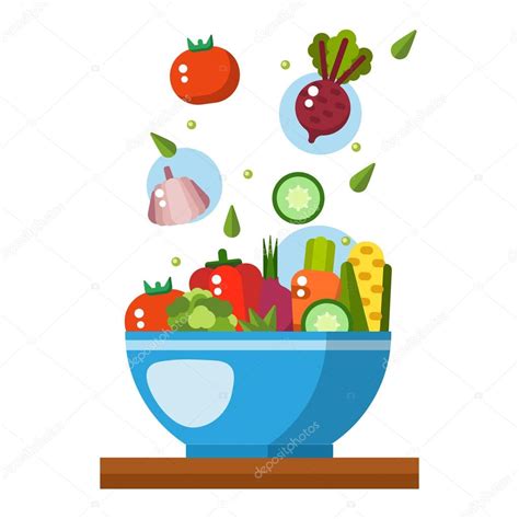 Salad Vector Illustration Salad Bowl In Flat Style Concept Fresh
