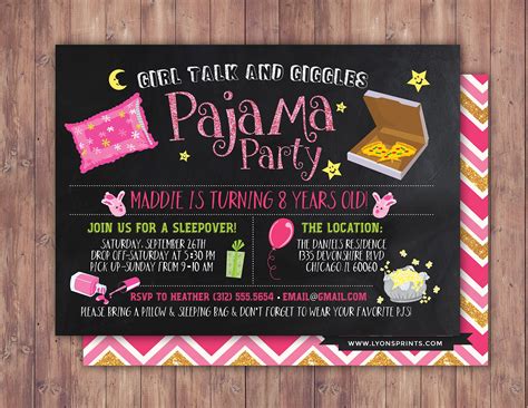 Slumber Party Invitation Pajama Party Invite Girl Slumber Party Invitations Sleepover