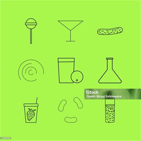 식품 및 음료 선형 아이콘 세트입니다 간단한 개요 아이콘 0명에 대한 스톡 벡터 아트 및 기타 이미지 0명 디자인 딸기 주스 Istock
