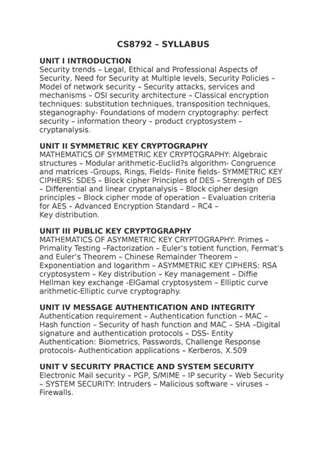 Cns Syllabus Cs8792 Syllabus Unit I Introduction Security Trends
