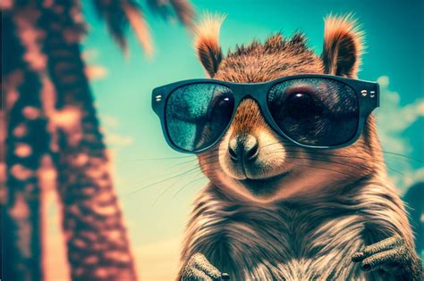 Premium Photo Portrait Of Squirrel In Sunglasses At The Resort Ai