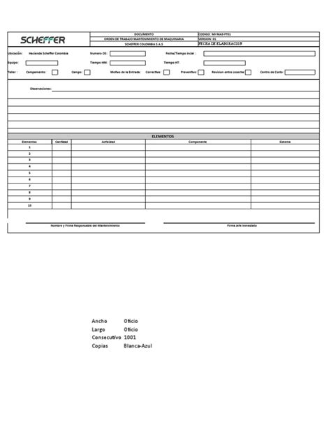 Formato Orden De Trabajo Mantenimiento Agricola Pdf