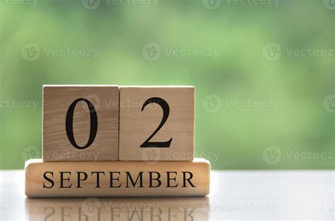 September 2 Calendar Date Text On Wooden Blocks With Copy Space For