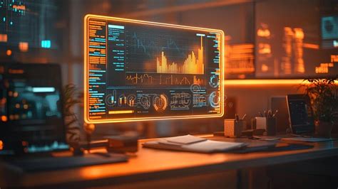 Futuristic Workspace With Glowing Data Analytics Display And Modern