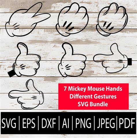 7 Mickey Mouse Hands Svg Bundle Cartoon Hand Gesture Clipart Designs