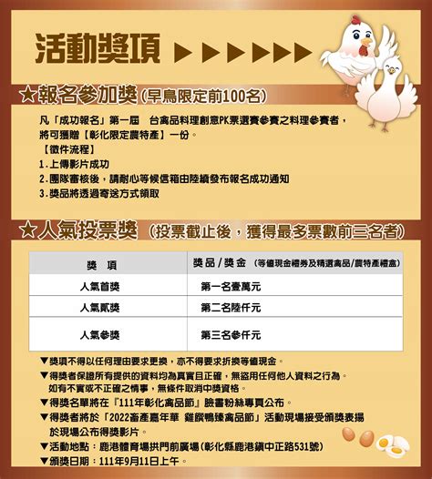 活動獎項 第一屆全台禽品料理創意pk票選賽