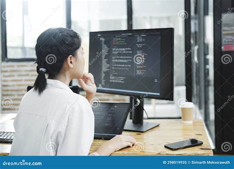 It Programmer Starts Working On Desktop Computer Stock Image Image Of Protection Hacker