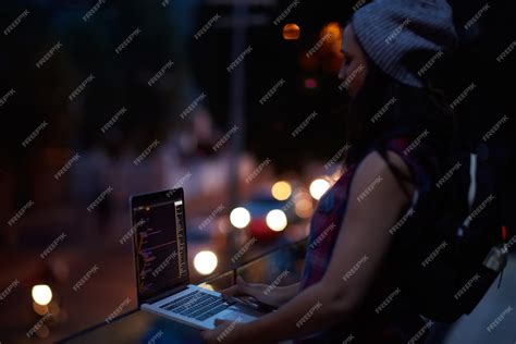 Premium Photo Hacker Night And Programming With Woman And Laptop For