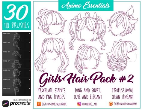 Hair Stamps Procreate Brushes Chibi Hair Brushes Hairstyles Etsy