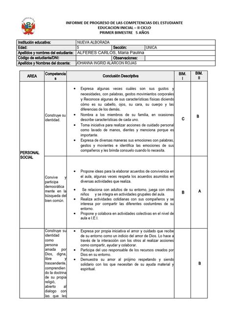 Boleta De Notas 5 AÑos Julio Listo Para Imprmir Pdf Amor Las