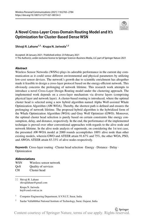 A Novel Cross Layer Cross Domain Routing Model And Its Optimization For Cluster Based Dense Wsn