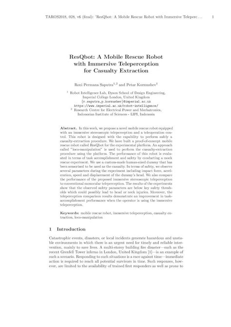 Pdf Resqbot A Mobile Rescue Robot With Immersive Papers Saputra Taros 2018b