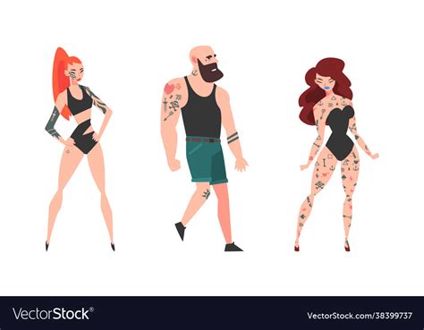Tattooed Or Inked Man And Woman In Standing Pose Vector Image