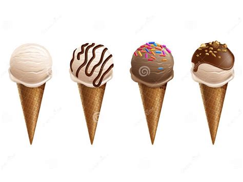 Ice Cream Scoops In Wafer Cone Vector 3d Set Stock Vector