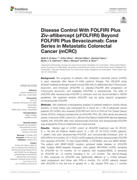 Pdf Disease Control With Folfiri Plus Ziv Aflibercept Zfolfiri
