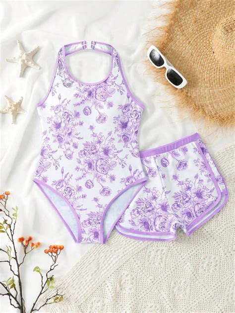 Lunivi Plus Size Girls One Piece Swimsuit Beach Resort Print Swimsuit