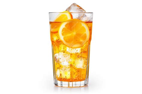 Premium Ai Image A Glass Of Orange Soda Water With Ice Cubes On White