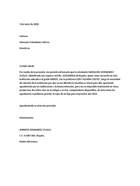 Carta De Retiro De Colegio Pdf