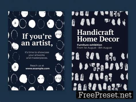 Adobe Stock Art Exhibition Poster Layout With Stamp Pattern Set