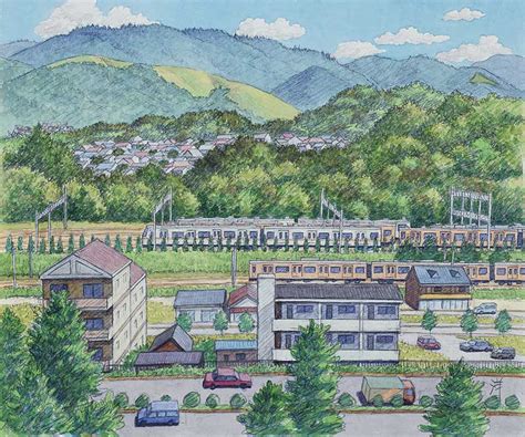 風景イラスト 水彩大和路 奈良山
