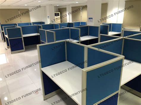 Two Tone Color Office Partition In Full Fabric And Laminated Top Table